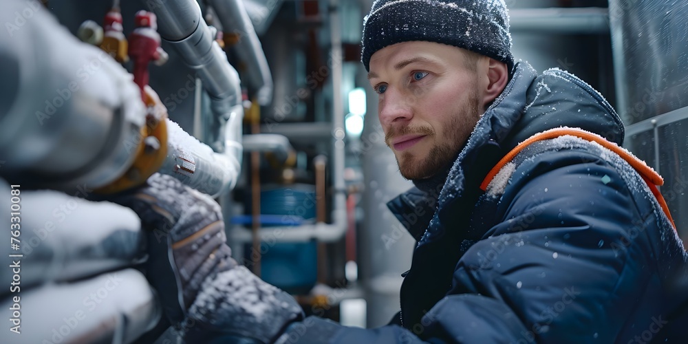 Engineer conducting winter safety check on heating system to ensure ...