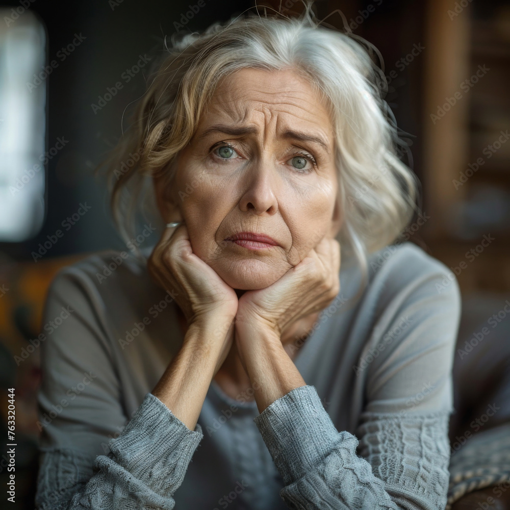 Depressed, elderly and woman looking sad. Portrait, senior and mental ...