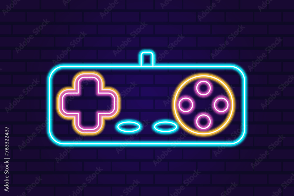 Vector neon glow game controller gamepad icon. Colored outline joystick ...