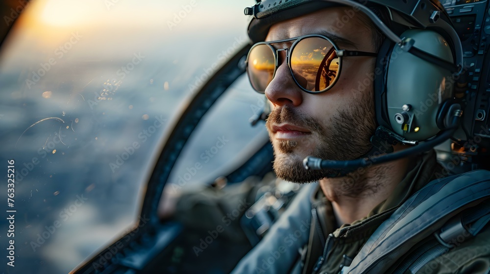 Focused and Determined Male Pilot in Cockpit of Military Aircraft ...