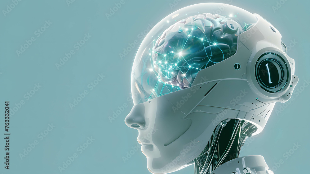Hologram brain inside robotic head, neural network is a computational ...