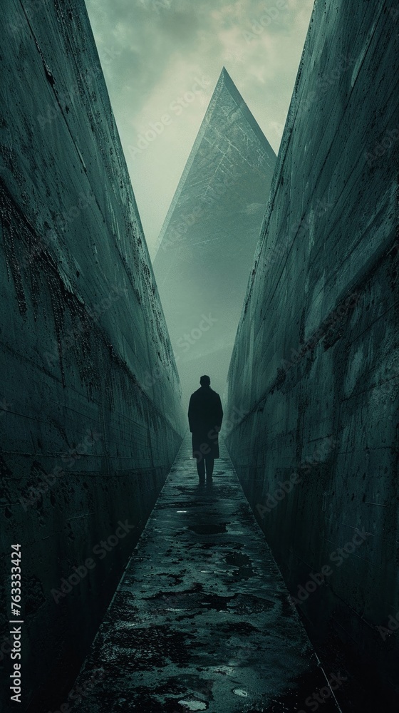 Utilize a unique composition with a tilted angle view to represent the ...