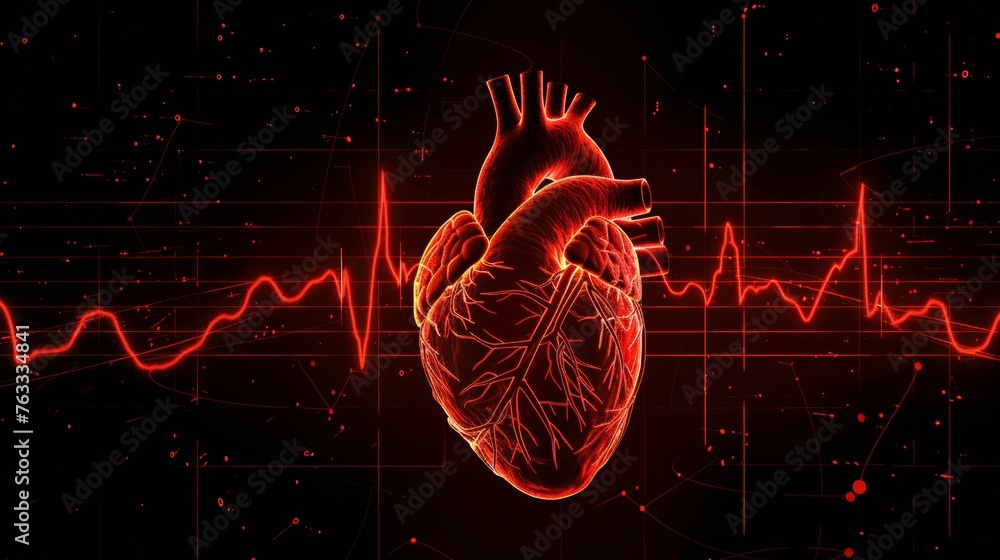 human heart shape with red cardio pulse line. Creative stylized red ...