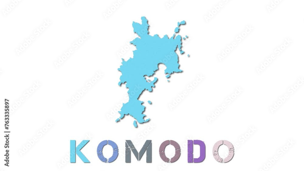 Komodo map with paper regions. Animated island map growing from regions ...