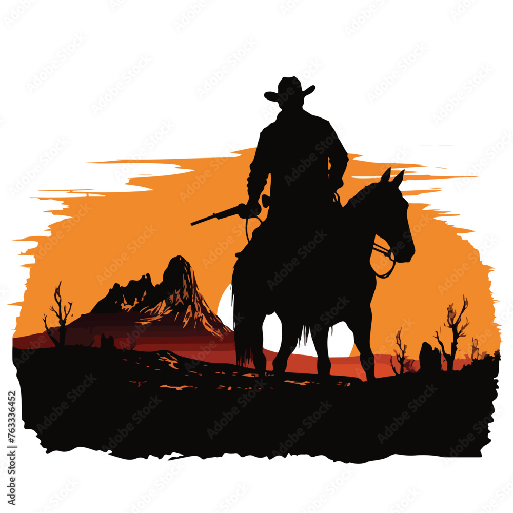 Western Cowboy Silhouette clipart isolated on white background Stock ...