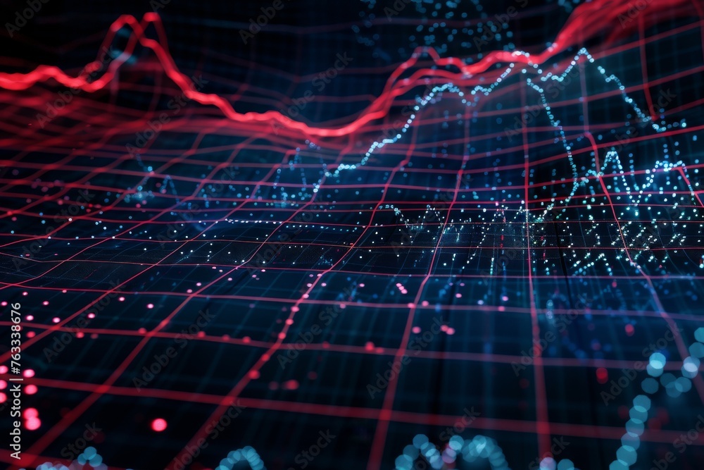 An animated stock market chart with dynamic lines and fluctuating data ...