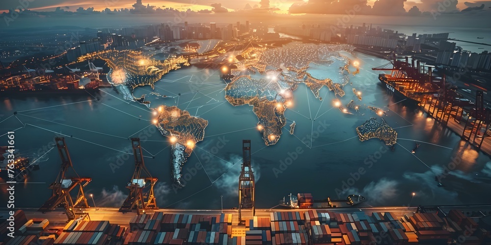 Global trade network map highlighting key shipping routes and supply ... Global trade network map highlighting key shipping routes and supply ...
