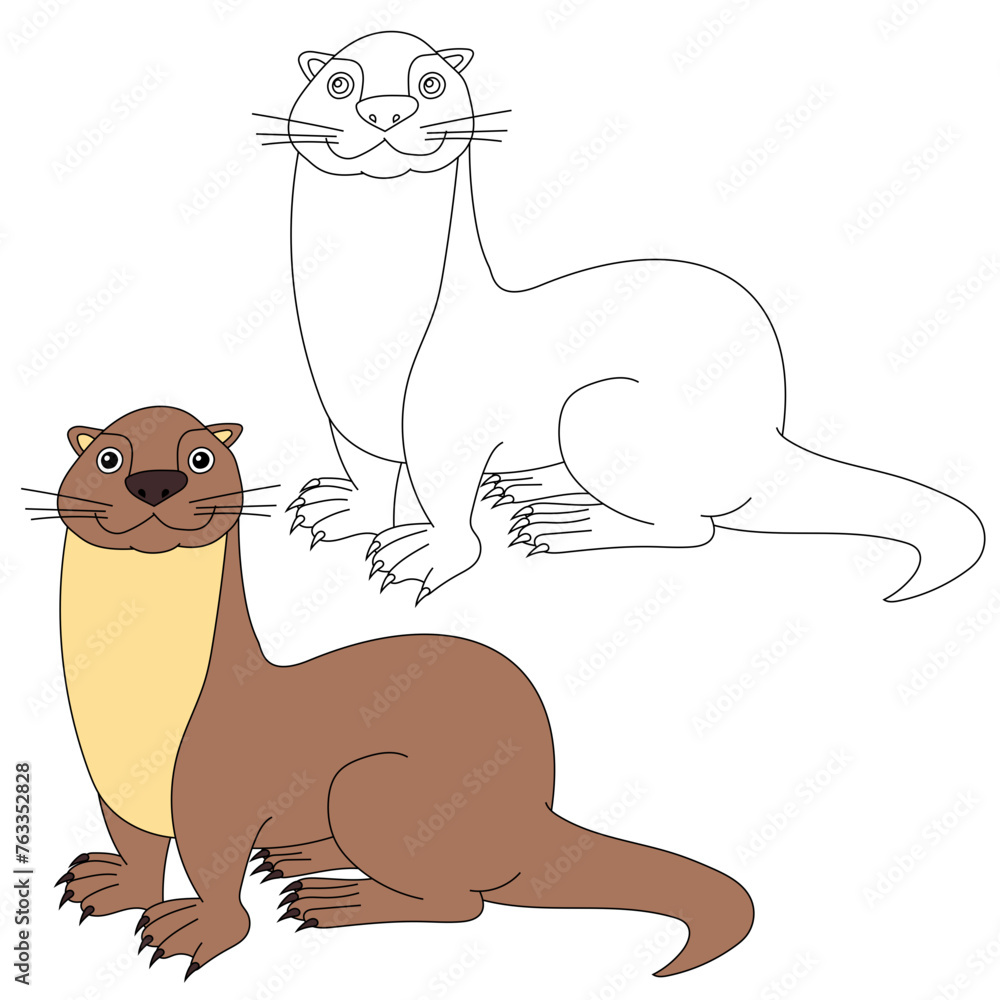 Aquatic Animal Clipart. Otter Clipart Set. Colorful and Outline Otters ...