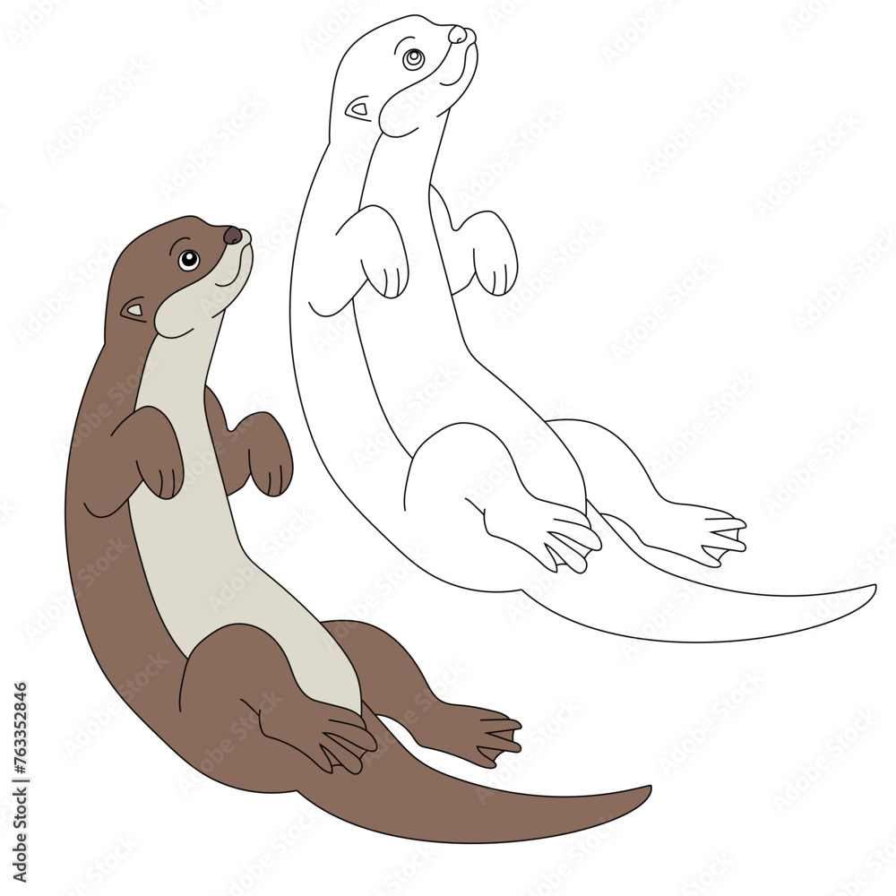 Aquatic Animal Clipart. Otter Clipart Set. Colorful and Outline Otters ...