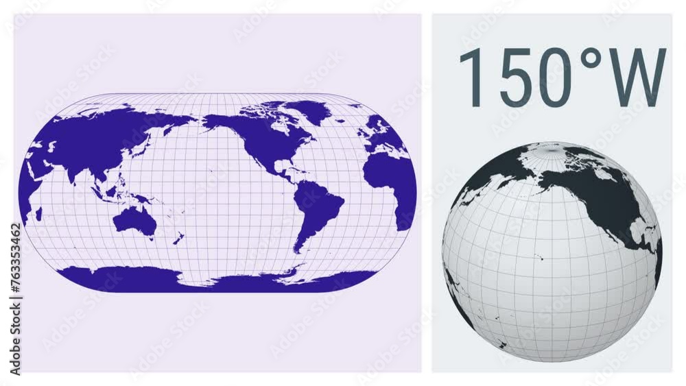 World Map Animation. Eckert III projection. Solid color style. Animated ...