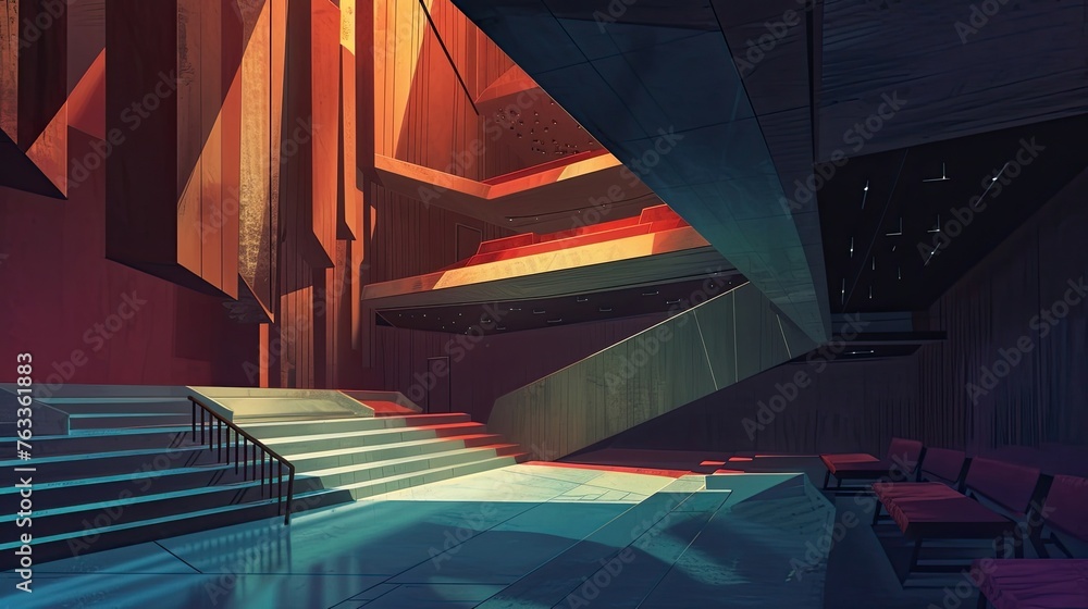 Illustration of a hall, hall, waiting area, performance stage, multi ...