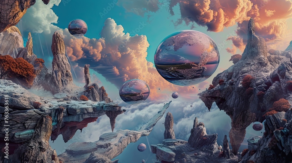 Abstract illustration of another world, bubbles, fairy tale reality ...