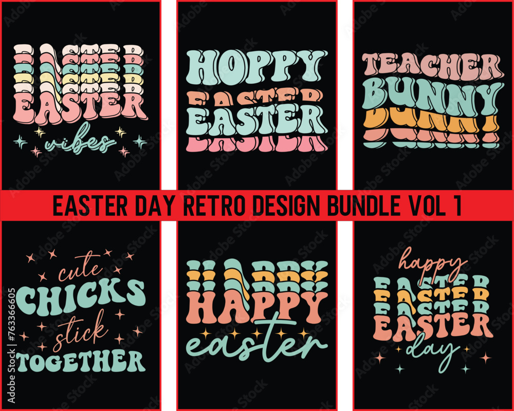 Easter Retro Design Bundle Vol 1,Easter Retro design Bundle, Groovy ...
