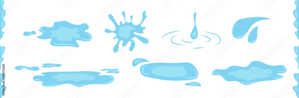 Cartoon blue dripping water drops, splashes, sprays and tears. Liquid ...