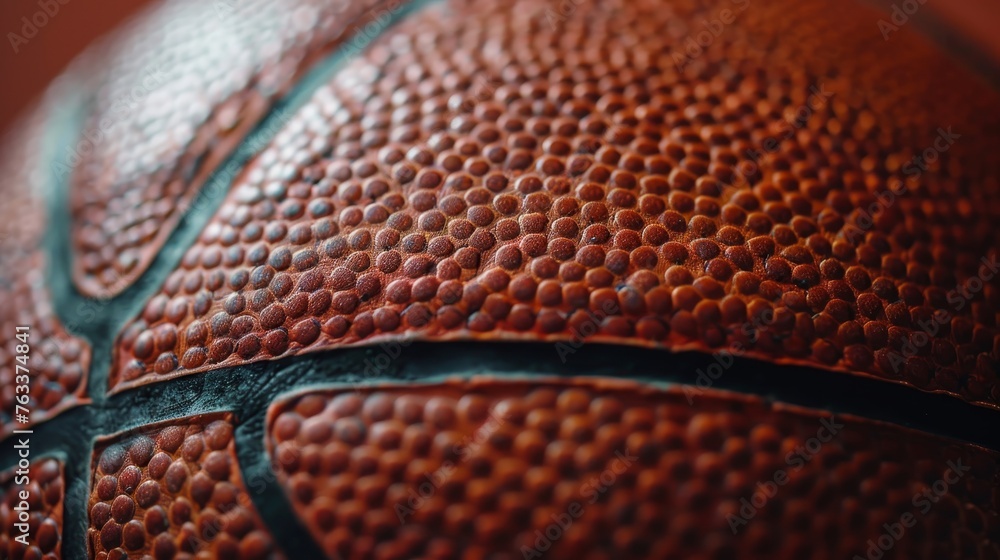 Extreme close-up of a basketball texture, highlighting the dimpled ...