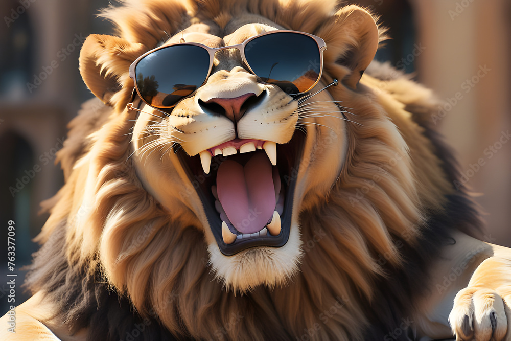 caricature of a very large toothy smiling lion with a wide smile. Lion ...