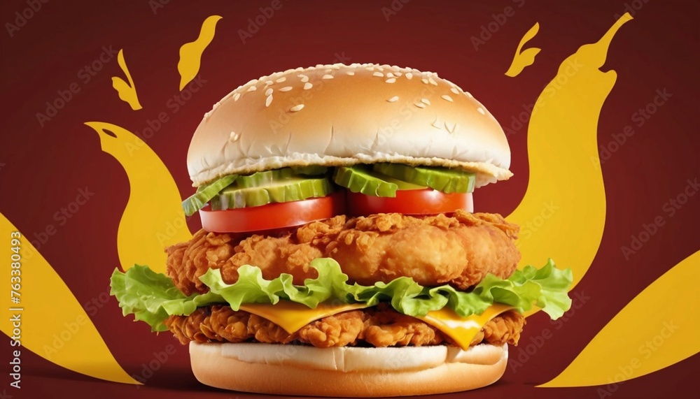 crispy fried chicken zinger burger with lettuce and tomato, fresh ...