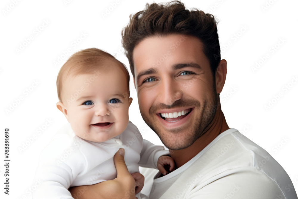 Portrait of Father holding baby with his arms isolated on transparent ...