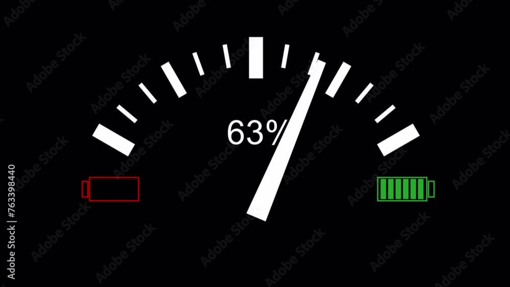 Full animation of an electric fuel gauge displayed on a car dashboard ...