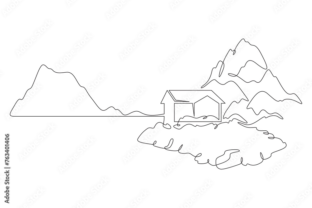 Beautiful Scandinavian landscape. House on the lake. Minimalism. Fjords ...