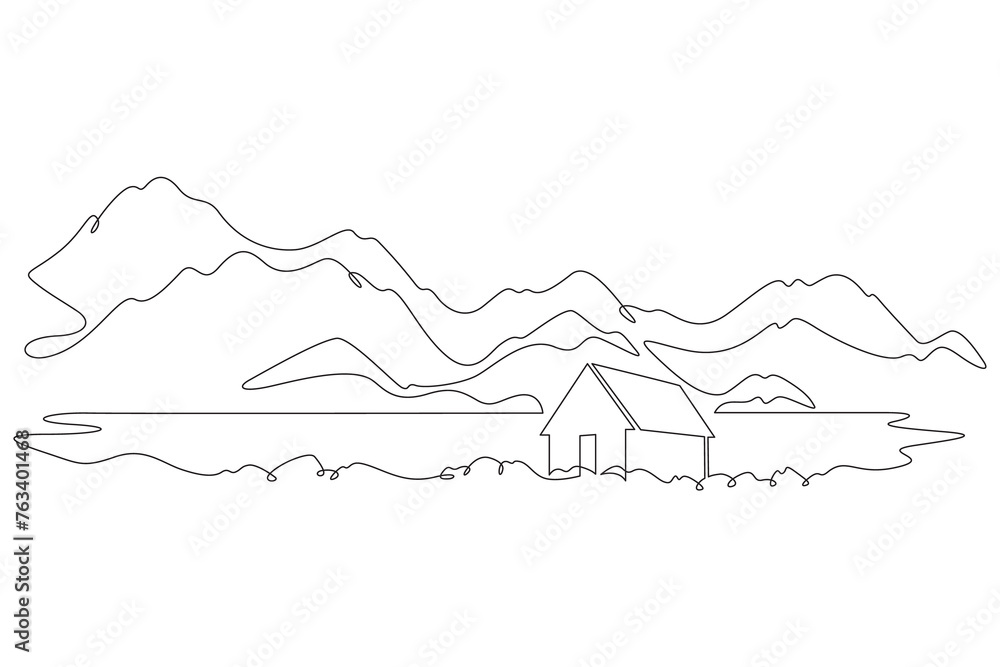 Beautiful Scandinavian landscape. House on the lake. Minimalism. Fjords ...