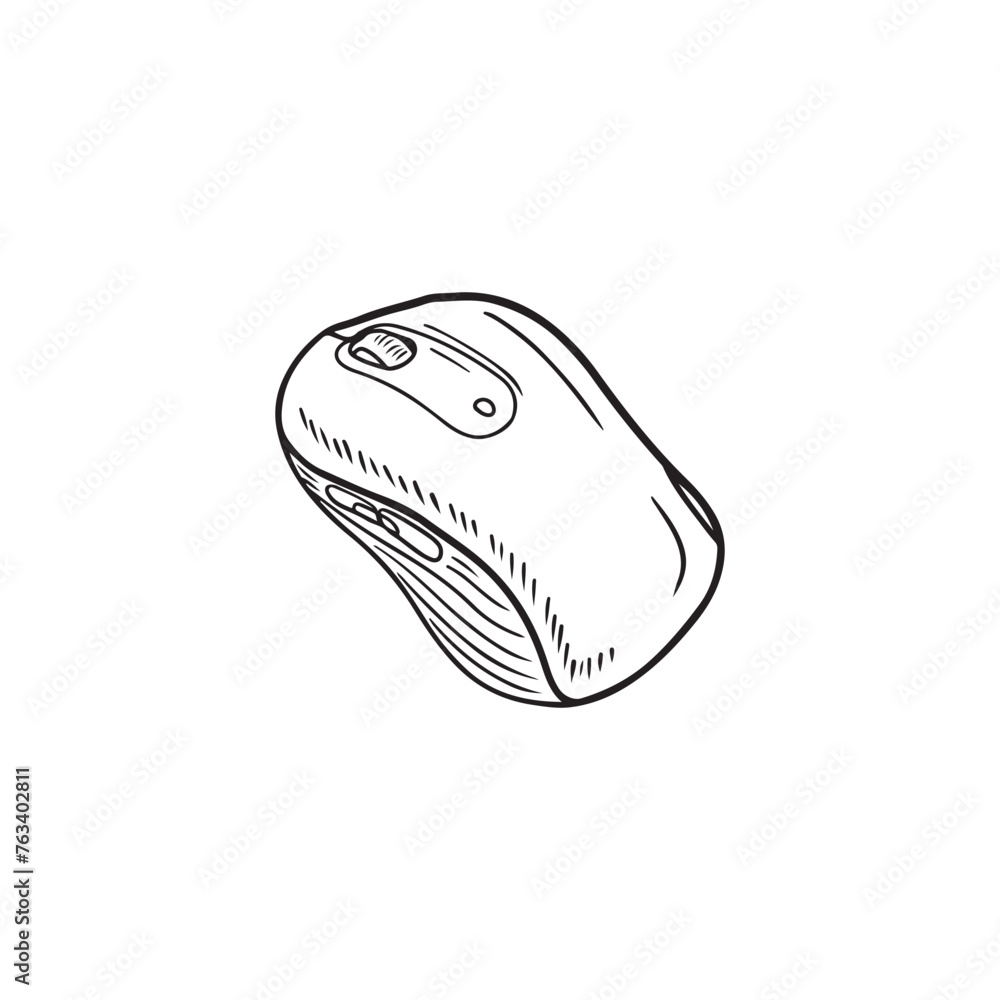 Realistic wireless computer mouse in black isolated on white background ...