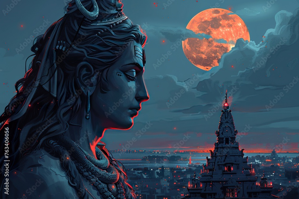 Illustration of lord shiva in a meditative pose against the backdrop of ...