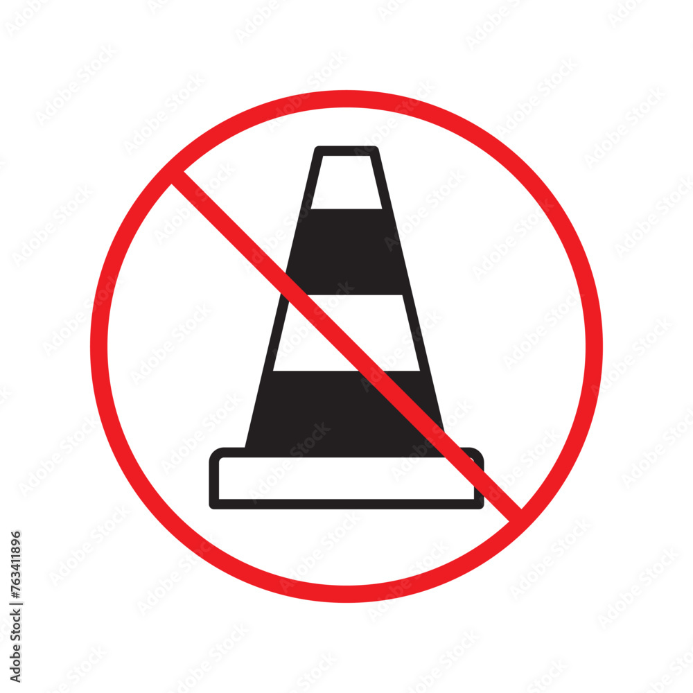 Forbidden road cone icon. Warning, caution, attention, restriction ...