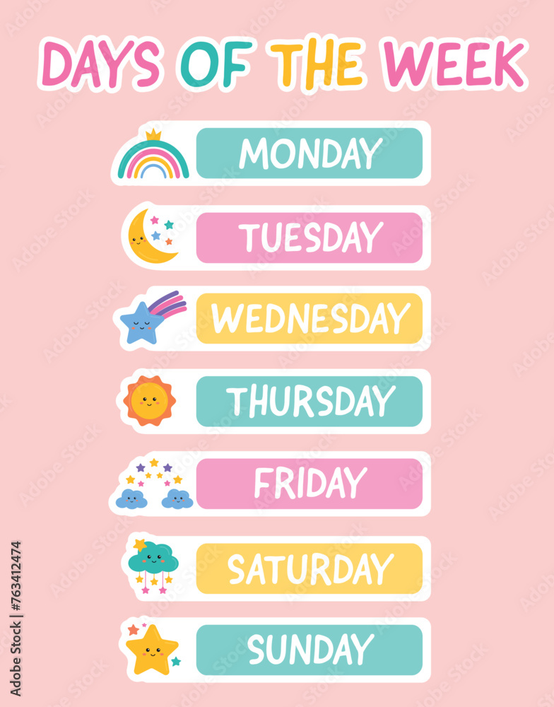 Days of the week, lettering inscription stickers with days for planer ...