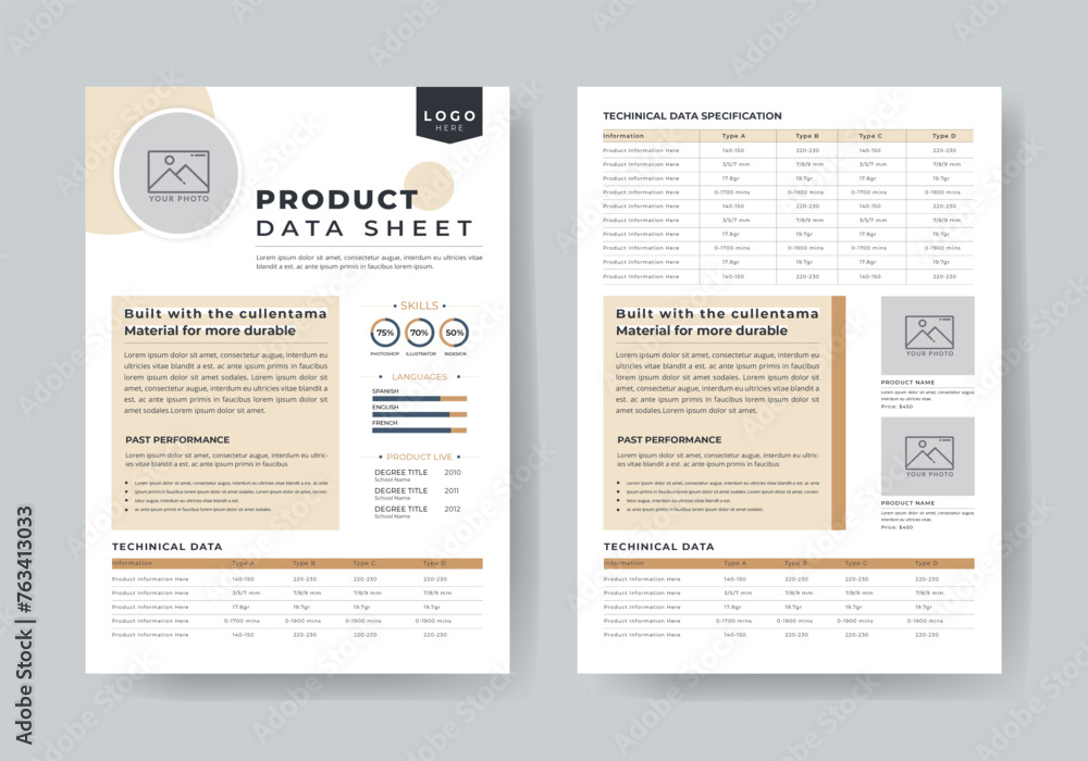 Product Data Sheet, Technical Data Sheet template design Stock Vector ...