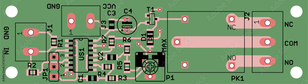 Vector printed circuit board of electronic device with components of ...