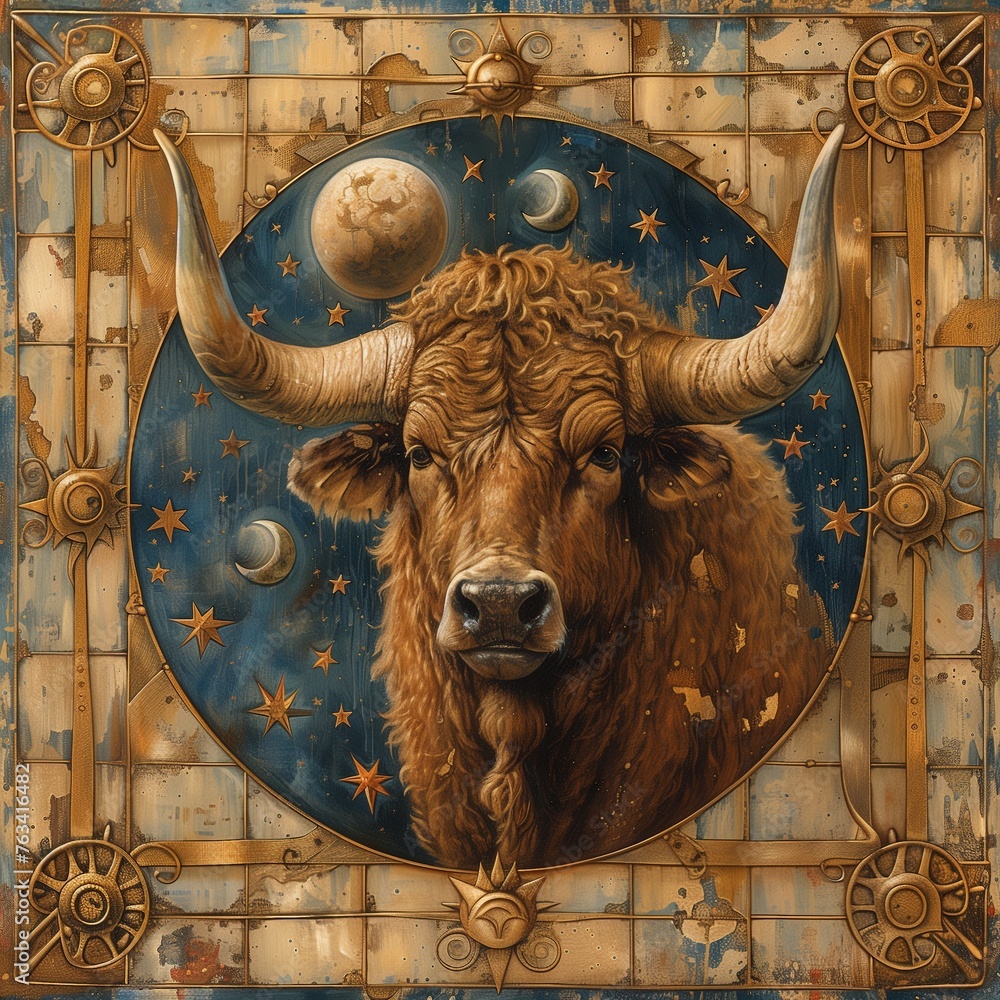 Astrology - zodiac earth sign Taurus, medieval style illustration Stock ...