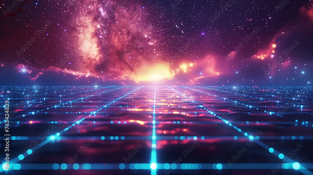 Synthwave vaporwave retrowave cyber background with copy space, laser ...