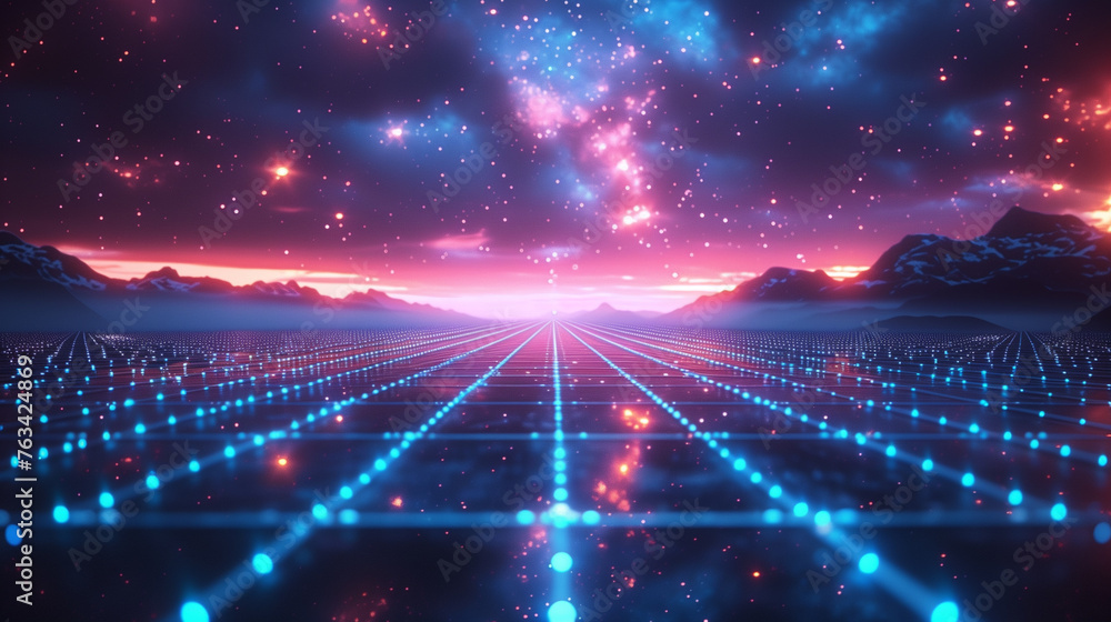 Synthwave vaporwave retrowave cyber background with copy space, laser ...