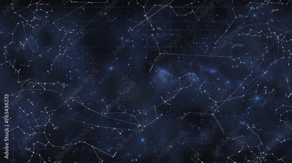 Constellation patterns outlined against the cosmic abyss, creating a ...