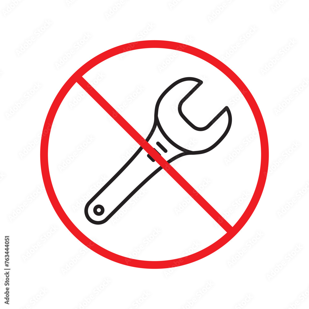 Forbidden wrench icon. No spanner icon. Do not repair tool icon ...