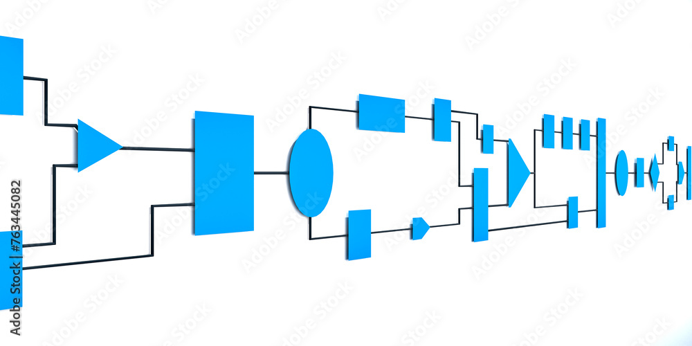 Blue colored flow chart to visualize business concepts, industrial ...