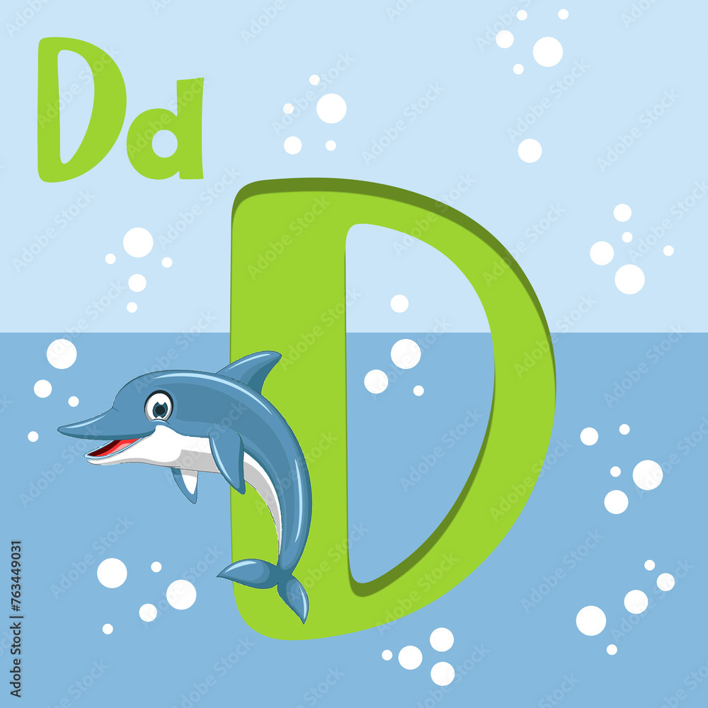 D for Dolphin ,ABC TO Z , Colorful animal alphabet letter D with a cute ...