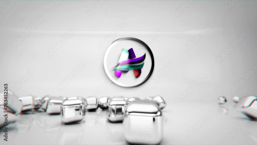 3d logo animation. 3d graphic of a symbol made of many spheres cubes ...