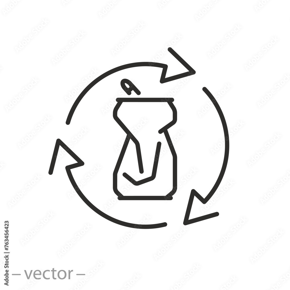 tin can recycling icon, recycle waste metal product, aluminium garbage ...