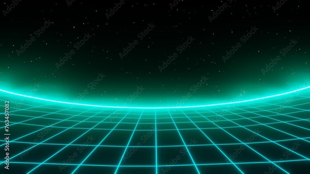 3d abstract retro way in mermaid ocean blue green disco colors. Neon ...