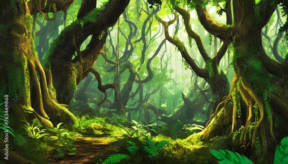 deep forest fantasy backdrop concept art realistic illustration video ...