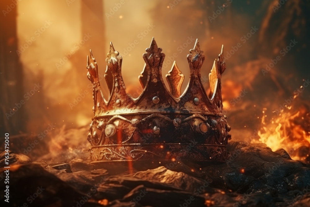 Symbolic crown ablaze symbolizes medieval dynasty rise and fall with ...