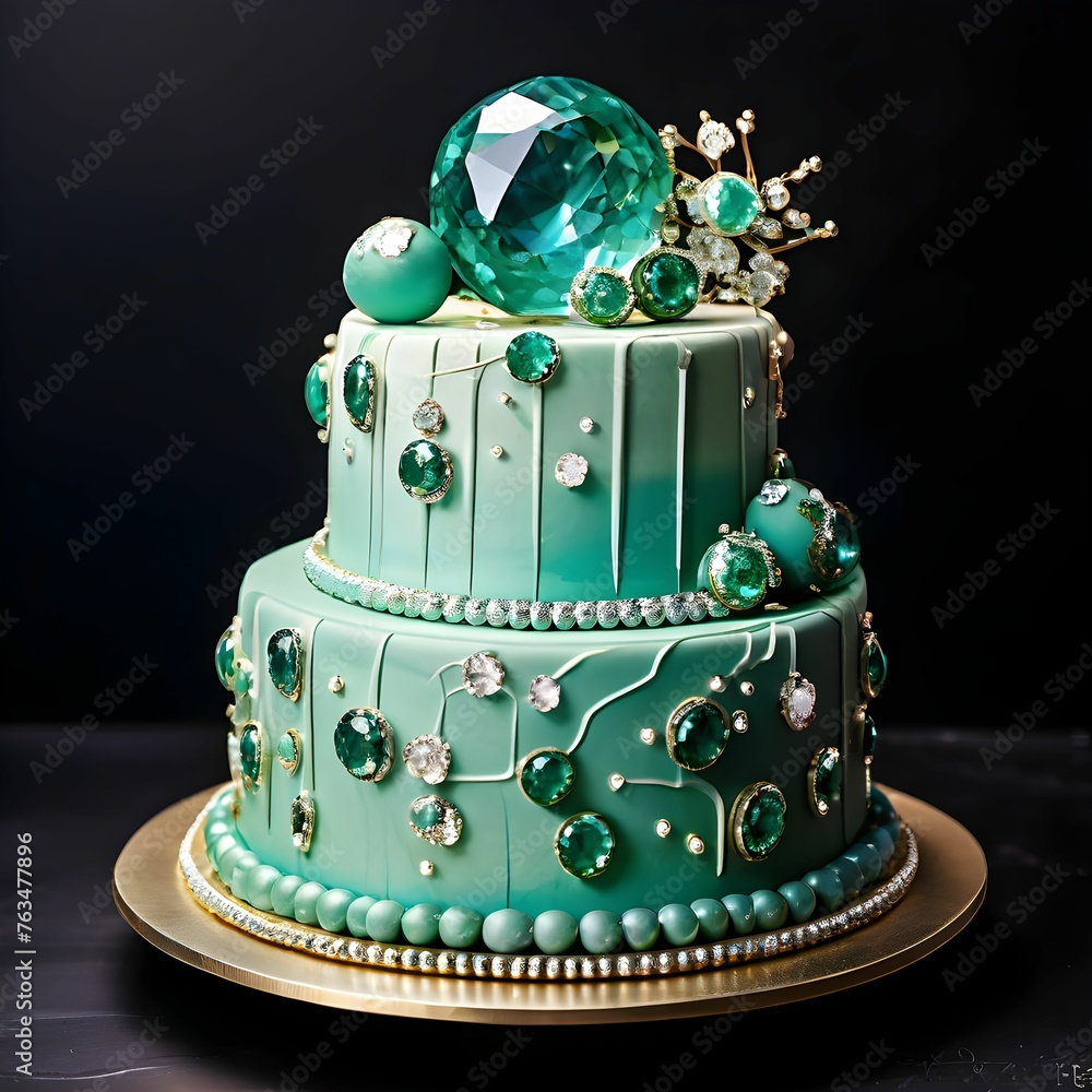 Green Wedding Cake with Gemstone Accents, Luxurious Wedding Cake Design ...