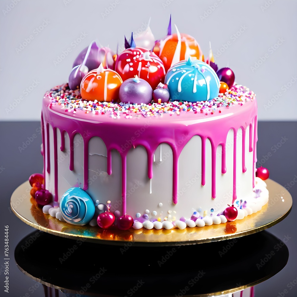 ภาพประกอบสต็อก Cake Design, multicolor cake nice design with sugar ...