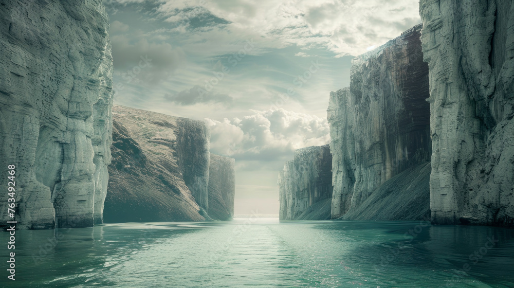 the ocean opening up to form a canal, inspired by the biblical event ...