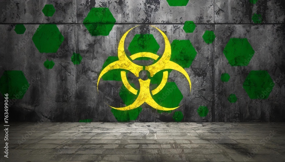 grunge industrial background with biohazard symbol concrete slab wall ...