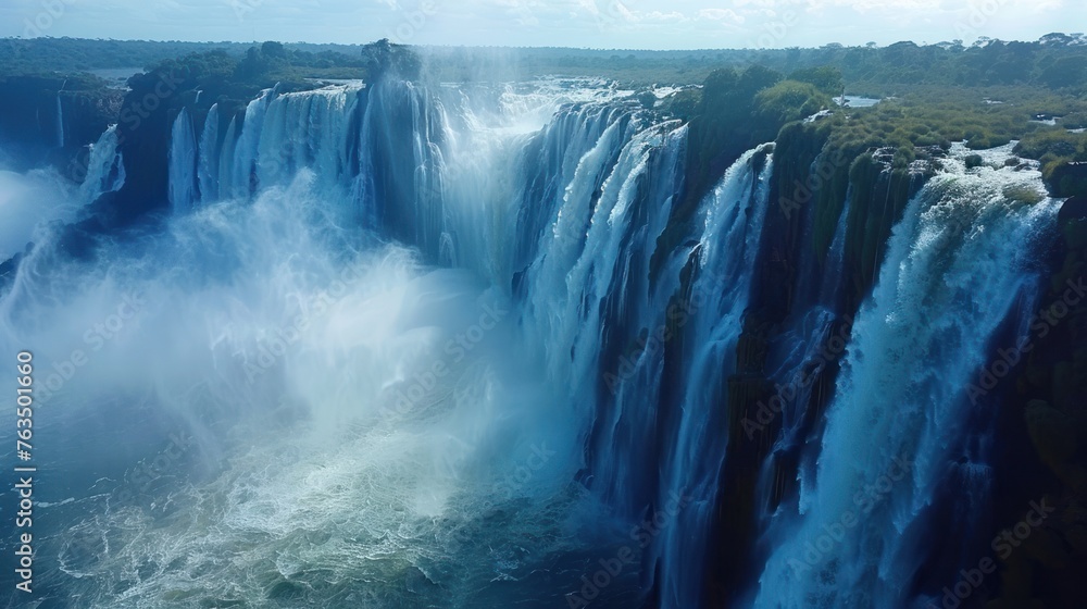 The largest curtain waterfall in the world Flowing into a deep valley ...
