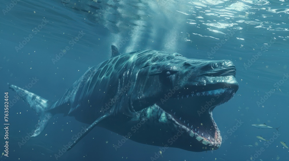 Zombie whale swims and bites shark First person view realistic daylight ...