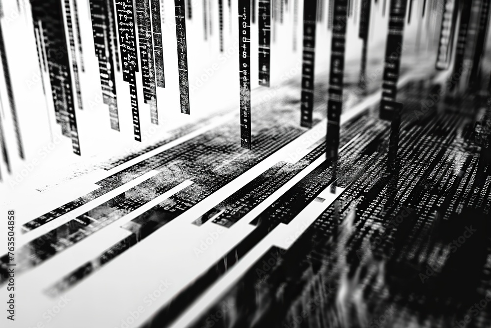 Data storage tag resembling a barcode made of binary code. The barcode ...